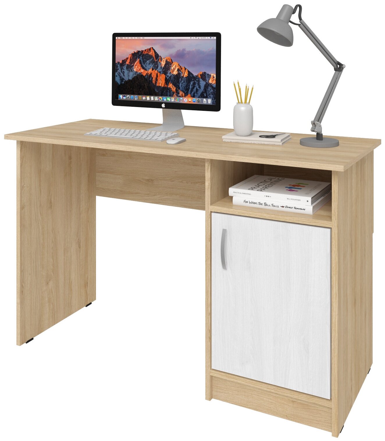 Стол письменный Хит-5, Ширина 100 см, Глубина 50 см, Высота 75 см, цвет: Дуб сонома/Белый