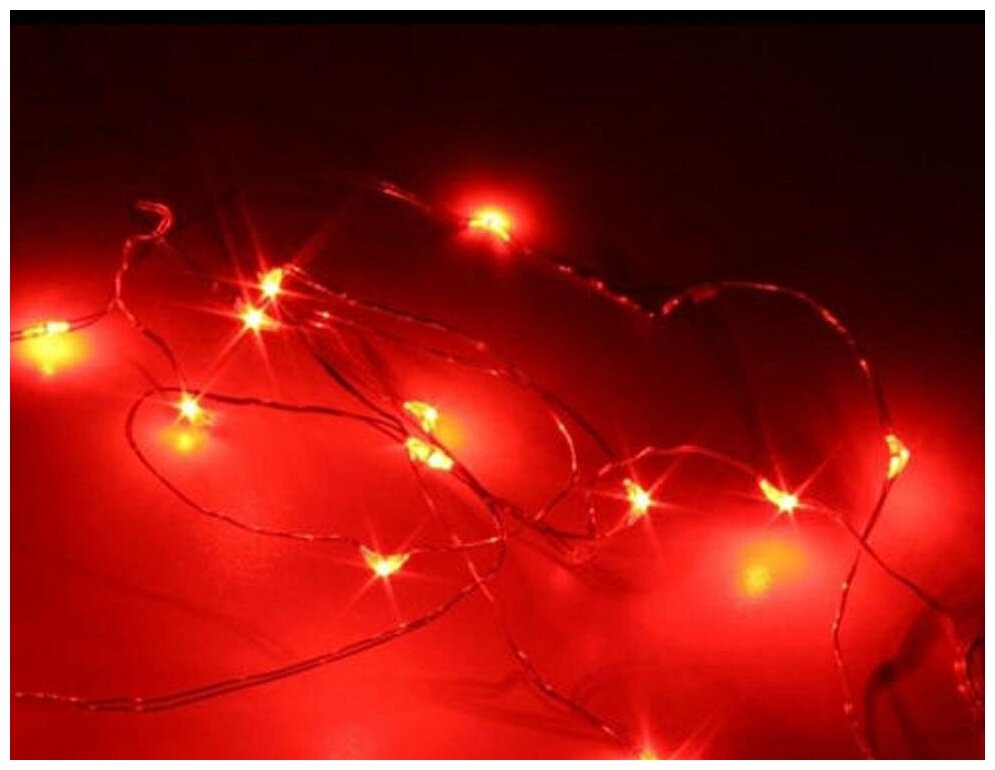 Гирлянда капельки, 20 красных mini-LED, серебристая проволока, 1.9+0.3 м, батарейки, SNOWHOUSE LDM020R-BO
