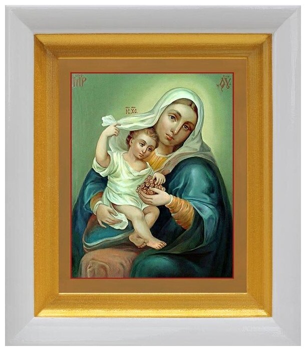 Икона Божией Матери "Покрывающая" Домодедовская, в белом киоте 14,5*16,5 см