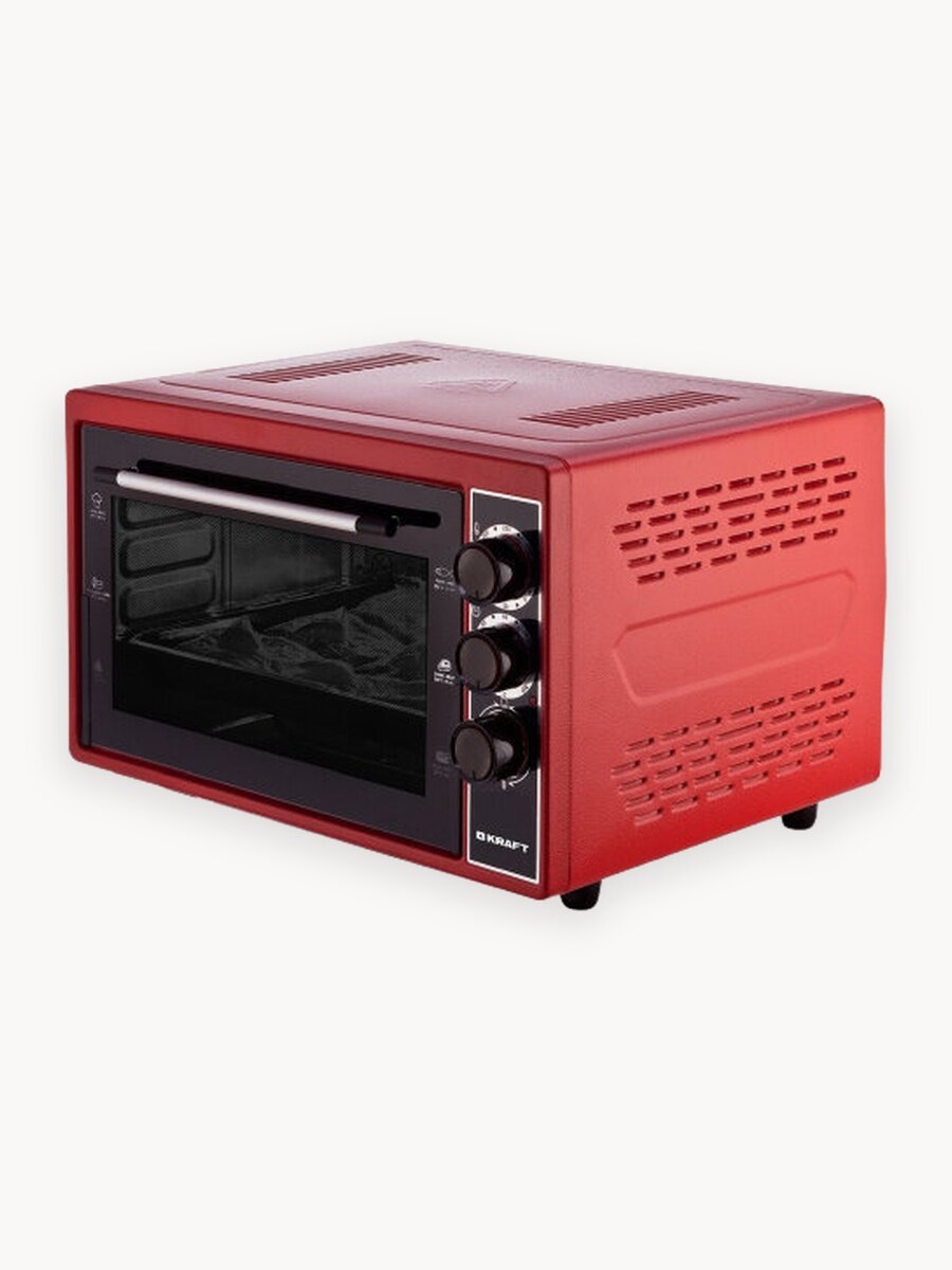 Мини-печь KRAFT KF-MO 3200, красный, механическое управление, 32 л