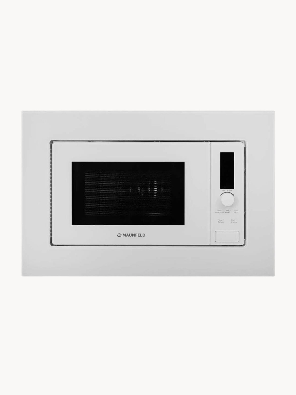 Микроволновая печь MAUNFELD JBMO820GW01 белый, встраиваемая, 1080 Вт, 6 режимов, разморозка, гриль, 20 литров