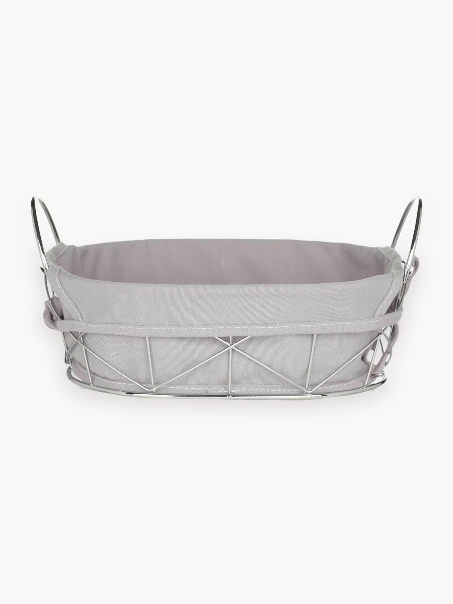 Корзина для хлеба, 27x16 см, хлопок/металл, овальная, серая/серебристая, Twist silver