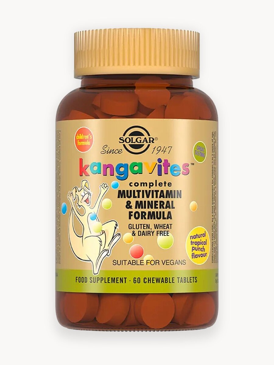 Solgar Кангавитес комплекс мультивитаминов и минералов вкус тропических фруктов / Kangavites Complete Multivitamin & Mineral Formula Chewable Tablets жевательные таблетки массой 1600 мг/1640 мг 60 шт