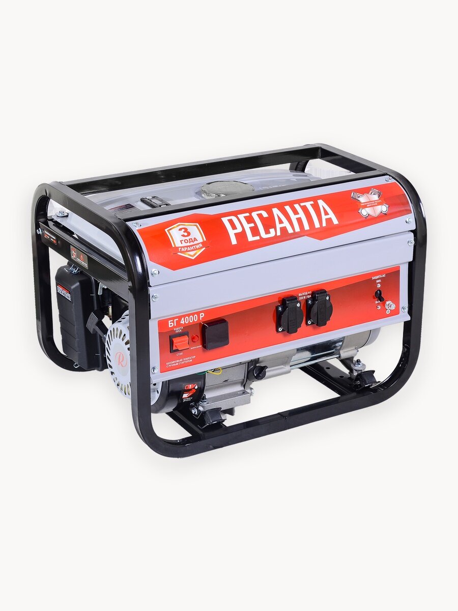 Генератор бензиновый, Ресанта БГ 4000 Р, с ручным стартером, мощность 3.3 КВт
