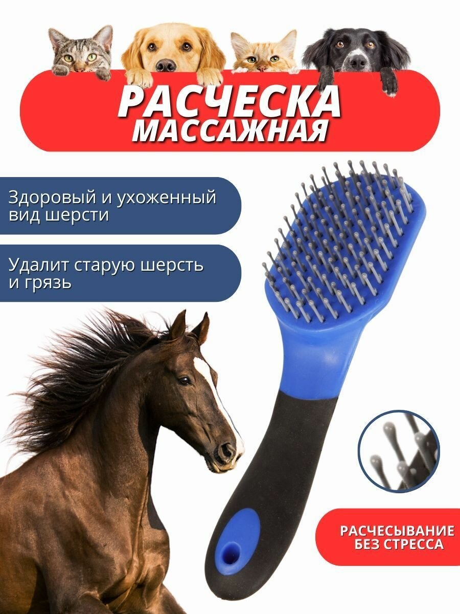 Sweethorse / Массажная расческа для животных, пластик, синяя