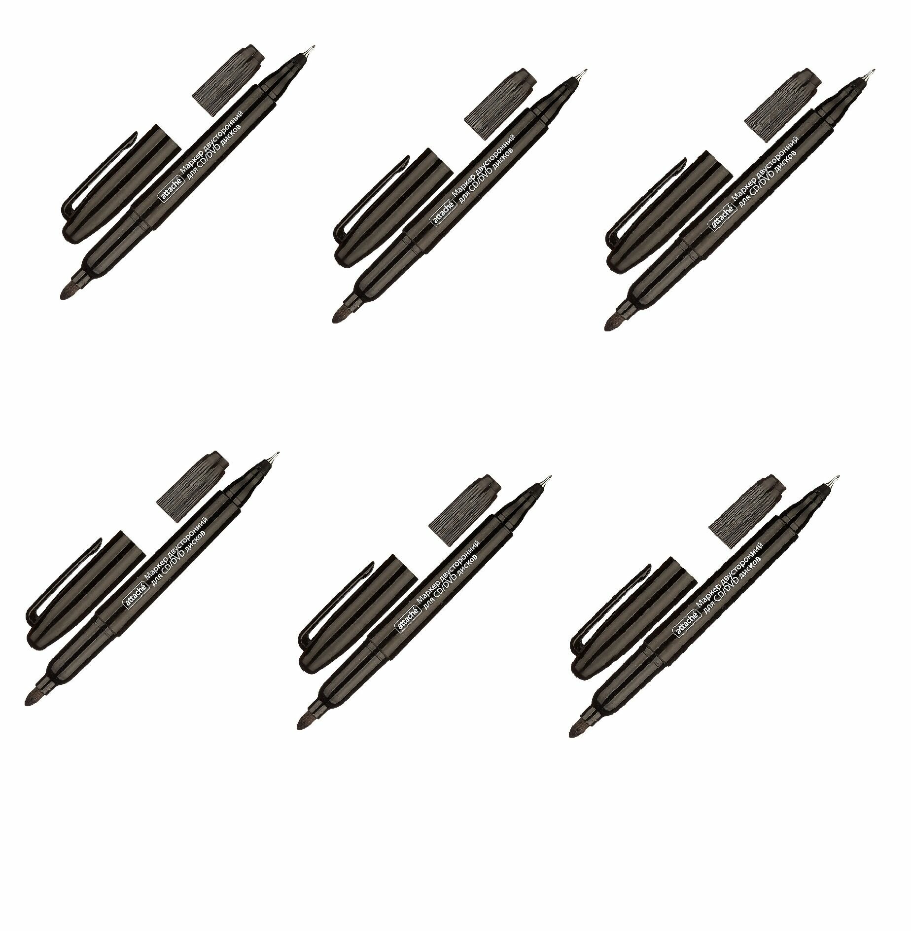 Attache Маркер для Cd, черный, двусторонний, 0,7-1,0 мм, 6 уп