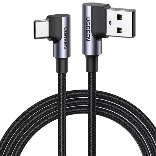 Кабель Ugreen US176 USB-A to USB-C Cable Angled Cable (1 метр) чёрный / серый космос (20856)