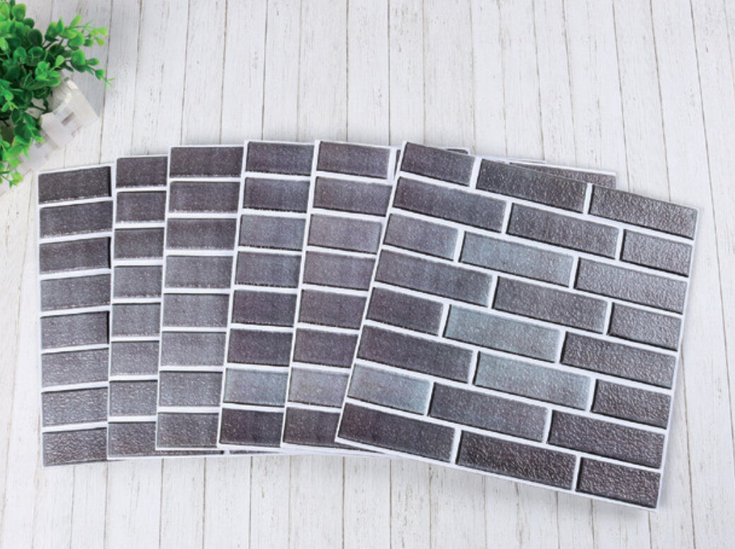 12 штук Трехмерные Самоклеящиеся 3D панели ПВХ 30*30 см/ Панели для стен/ Декоративные панели/ Интерьер, дизайн стен/ Черный кирпич