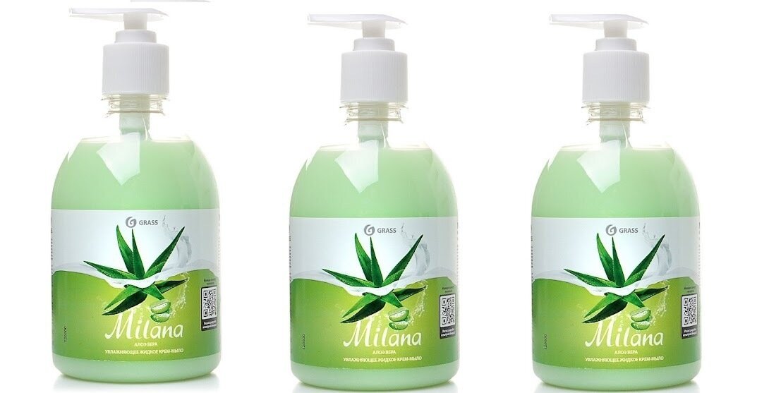 GraSS "Milana" Жидкое крем-мыло для рук, Алоэ вера, с дозатором, 500мл, 3 шт