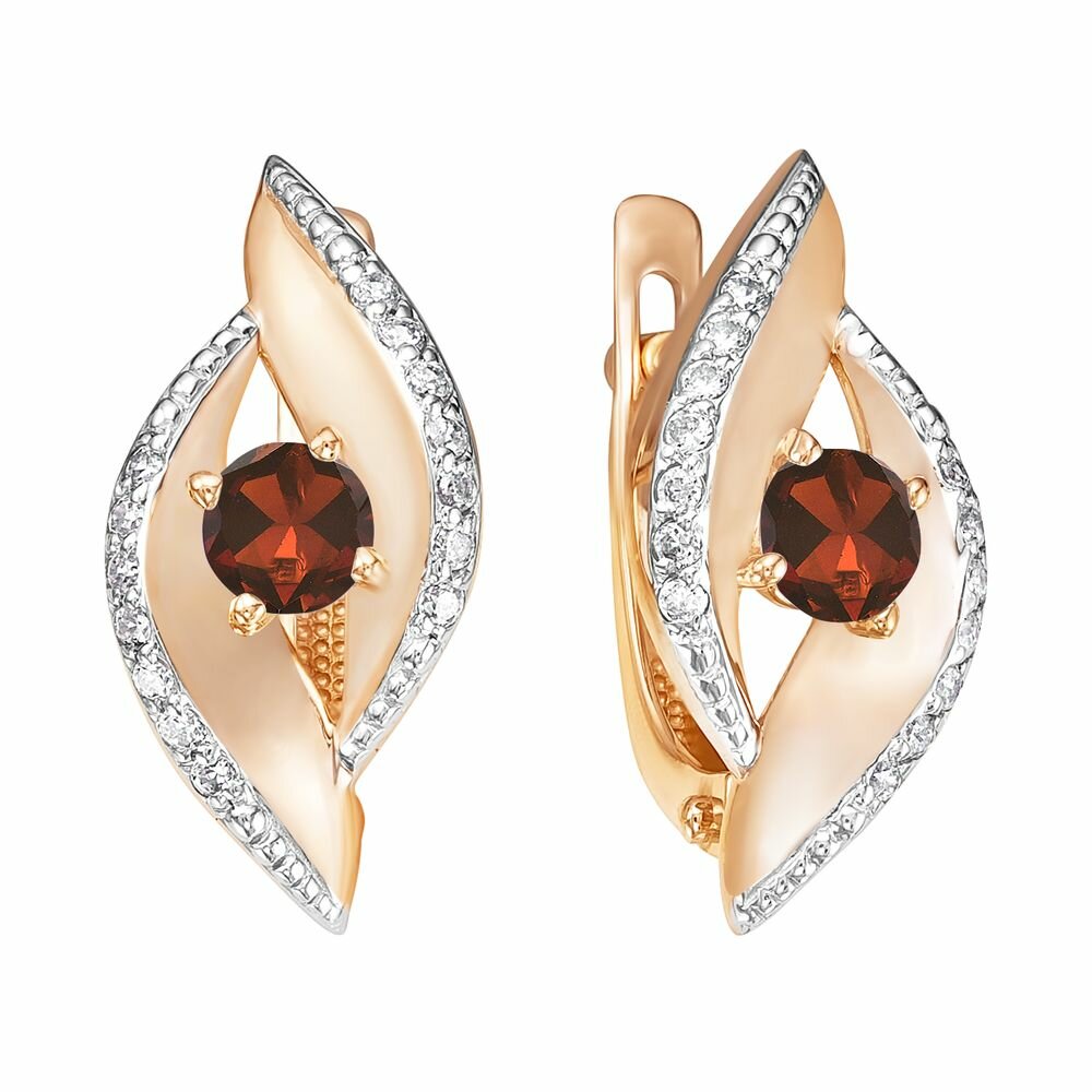 Серьги, золото, 585 проба, гранат, фианит