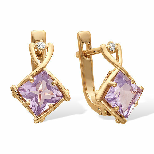 Серьги, золото, 585 проба, аметист, фианит
