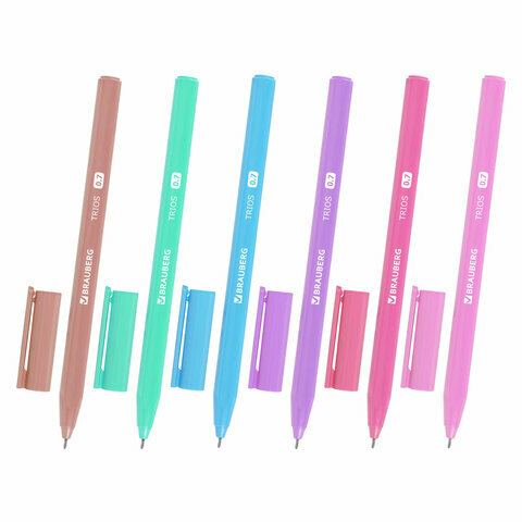 Ручка шариковая BRAUBERG TRIOS, синяя, трехгранная, ассорти, узел 0,7мм, линия 0,5мм, 144153