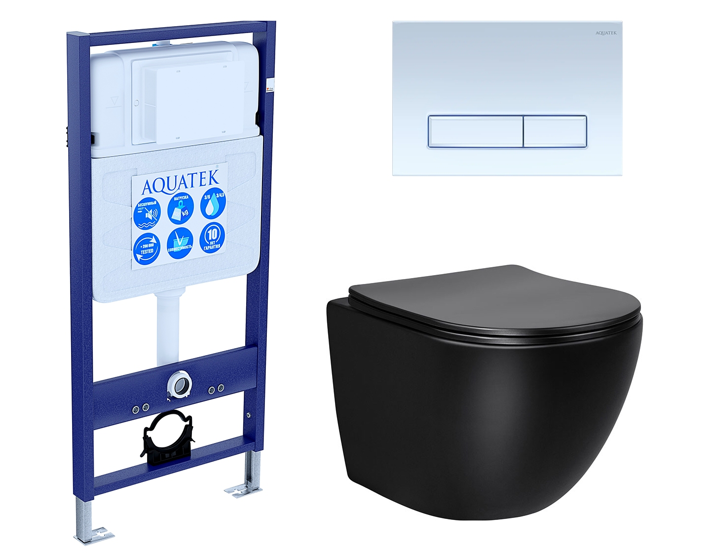 Комплект 3 в 1 инсталляция Акватек Standart 50 + Унитаз Vincea Globo VT1-14SMB черный с кнопкой белой INS-0000012 + VT1-14SMB + KDI-0000021