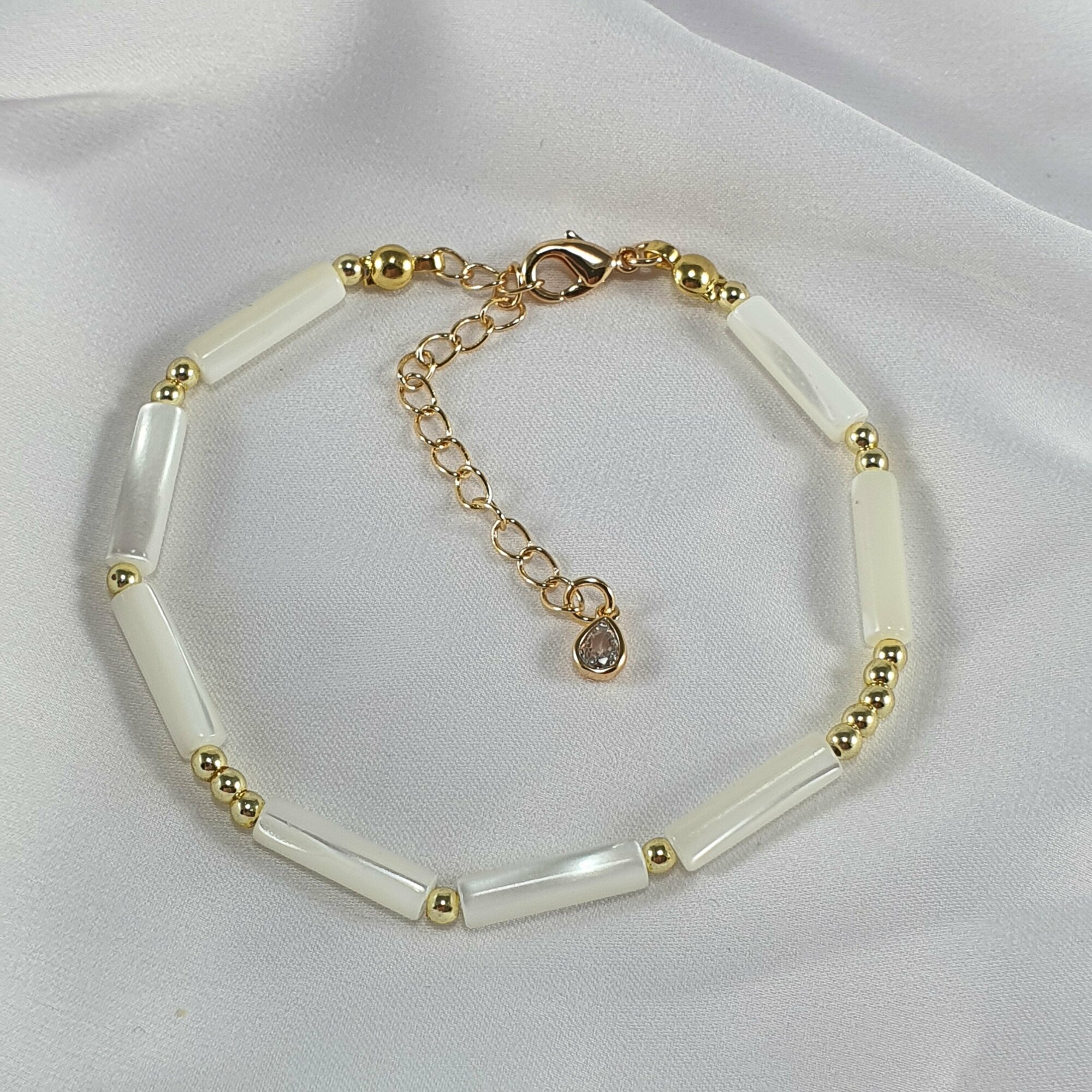 Браслет, гематит, перламутр