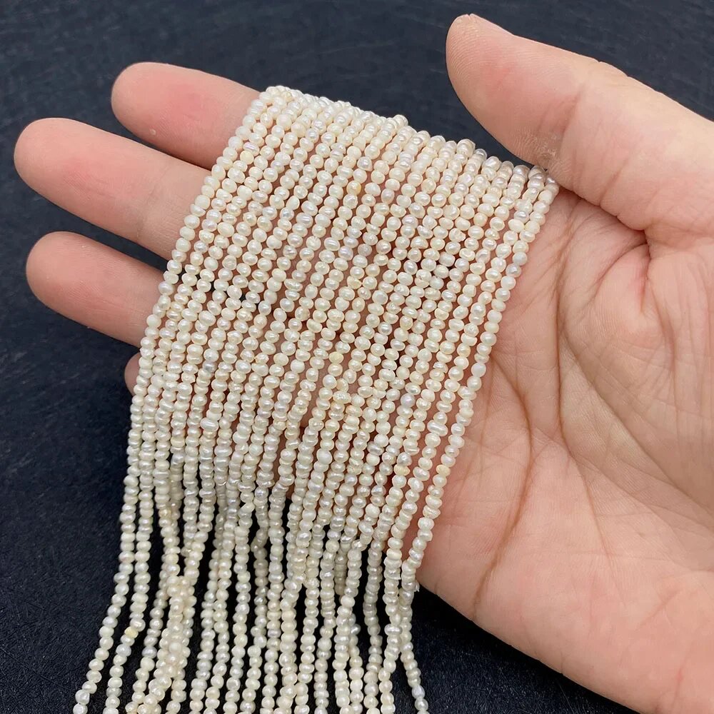 Натуральный пресноводный жемчуг, бусины в форме картофеля 1.8-2mm - 18cm