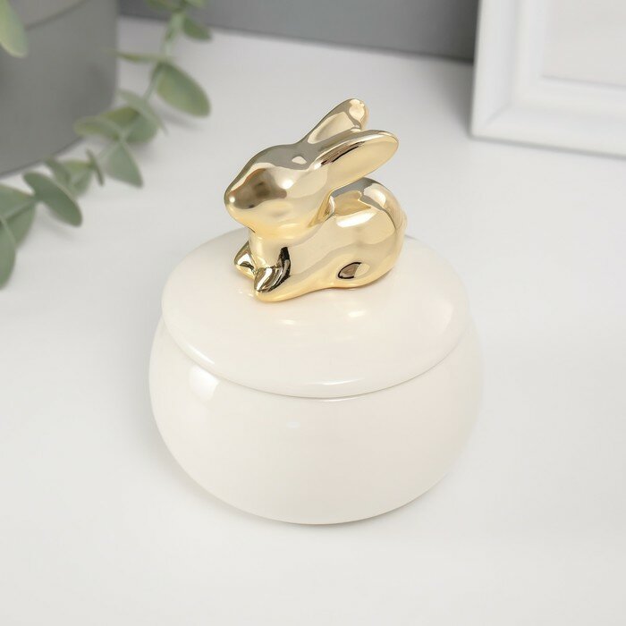 Шкатулка для украшений «Золотой кролик», керамика, белая, 8×8×10 см