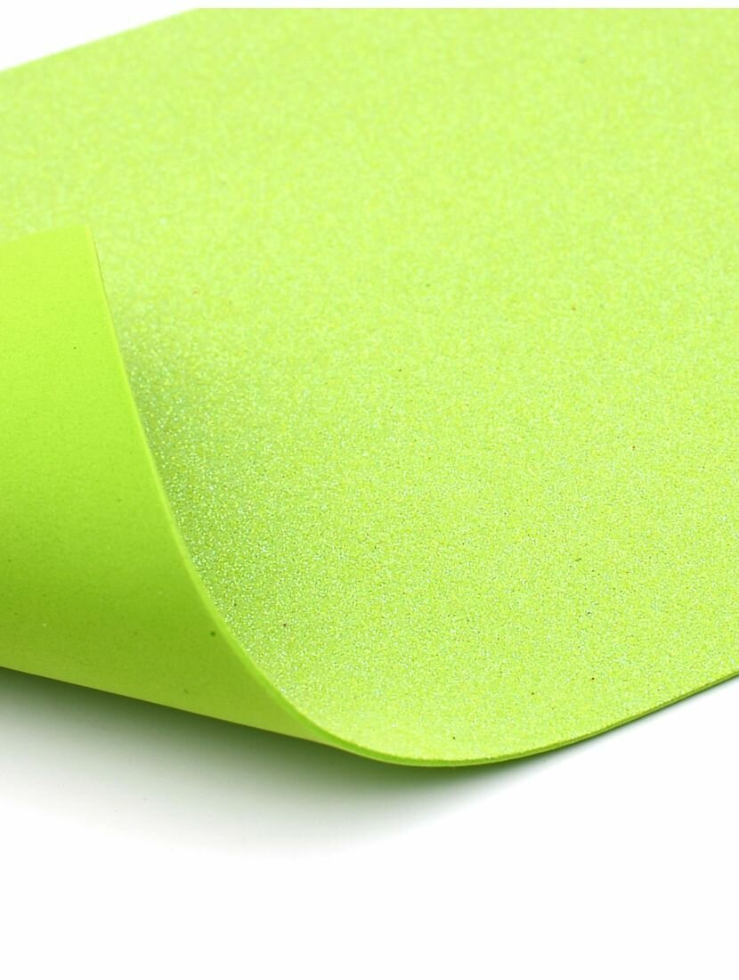 Цветная пористая резина (фоамиран) с блеском для поделок и творчества, Komas, 20х30 см, толщина 2 мм, 10 листов, салатовый/ Фоамиран с блестками (глиттерный) А6
