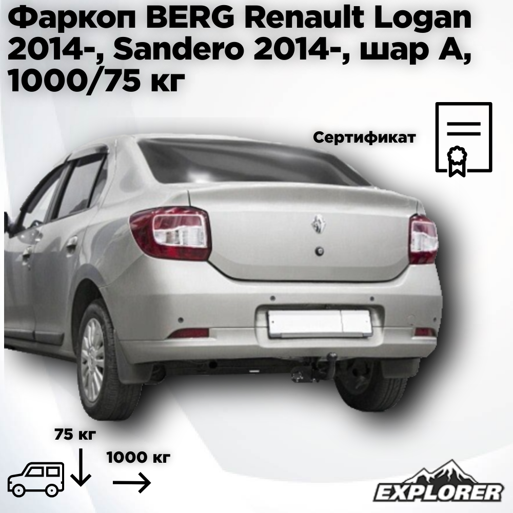 Фаркоп BERG Renault Logan, Sandero, Stepway (2014-) шар A, 1000/75 кг.