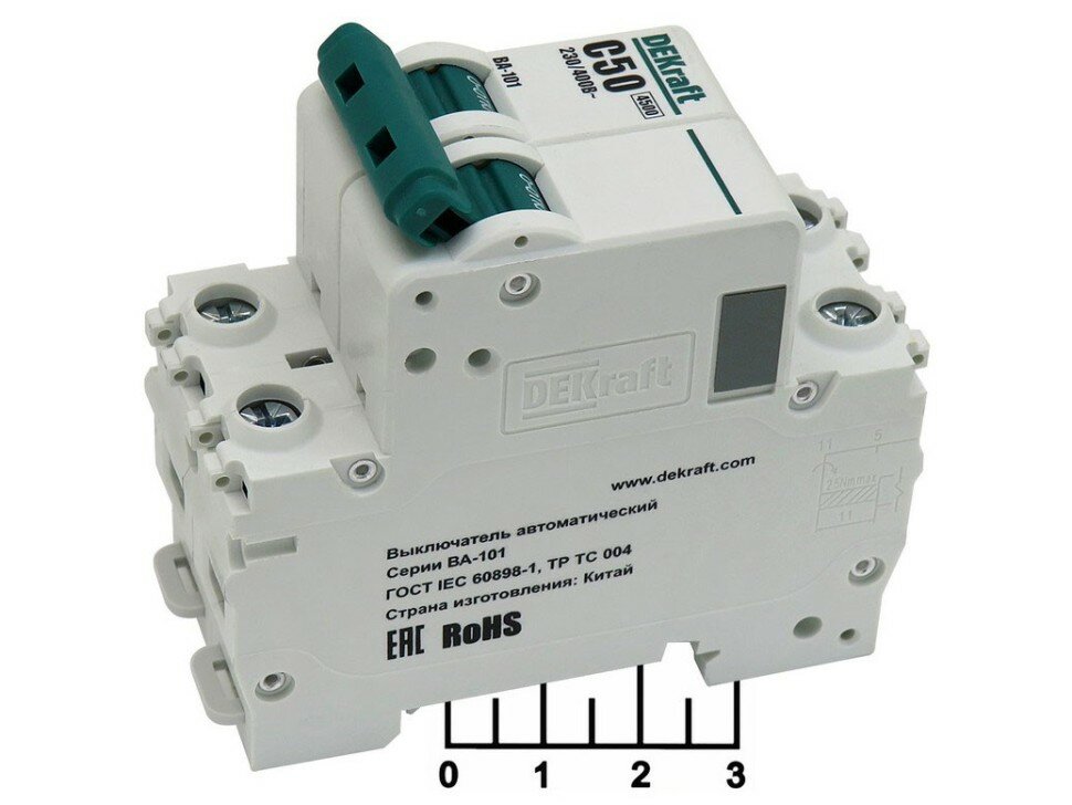 Автоматический выключатель C 50A 2-полюсный ВА-101 Dekraft