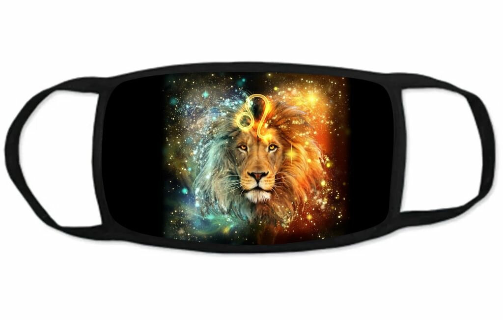 Маска защитная тканевая на лицо со знаком зодиака Лев №5, Взрослая - 20 на 12,5 см