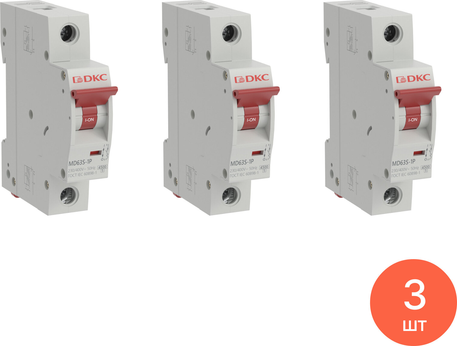 Автоматический выключатель DKC / ДКС YON MD63S модульный, 1P 16А характеристика B, 4.5кА, MD63S-1PB16 / электроавтомат (комплект из 3 шт)