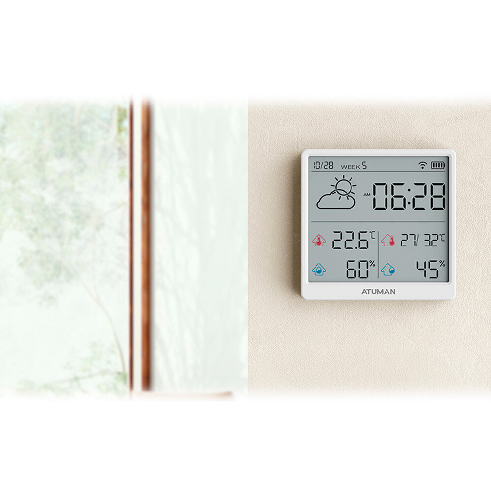 Датчик температуры и влажности, ATuMan Duka TH3, цвет: белый
