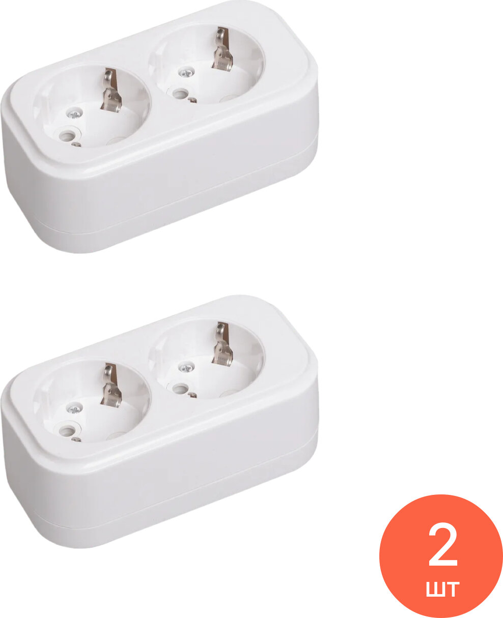Блок розеток IEK / ИЭК Classic К02, 2 гнезда 16А 3.5кВт 250В с заземляющими контактами, белый KYP11-16-02-00-Z / колодка электрическая для удлинителя (комплект из 2 шт)