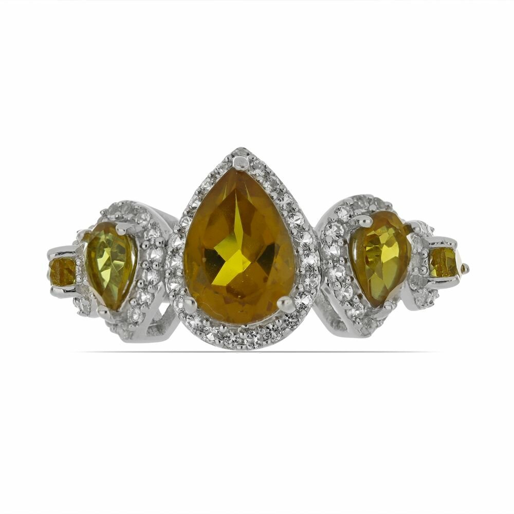 Кольцо, серебро, 925 проба, родирование, султанит синтетический