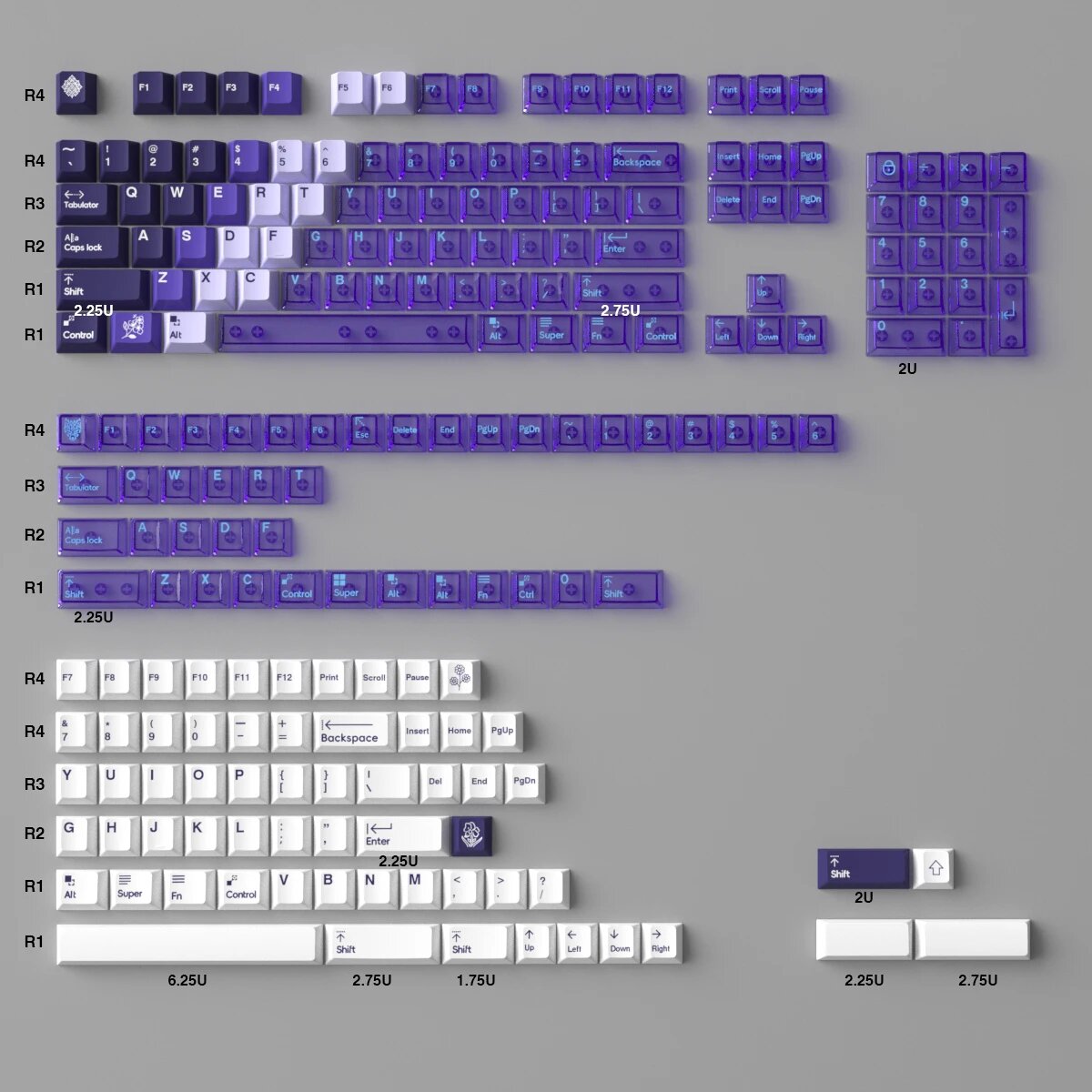 Колпачки для клавиш BINYEAE фиолетовые 209 keys, PBT+PC