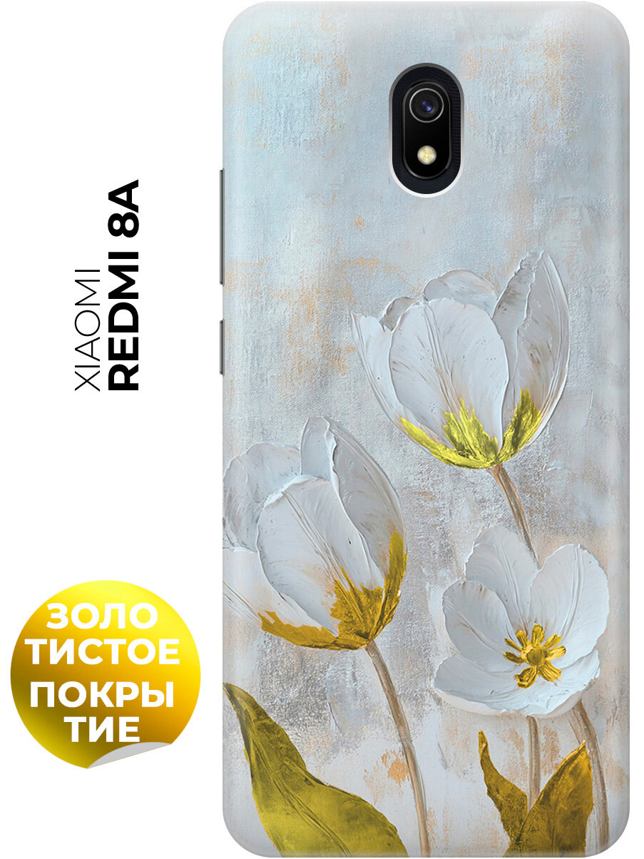 Силиконовый чехол на Xiaomi Redmi 8A с принтом "Белые тюльпаны" прозрачный