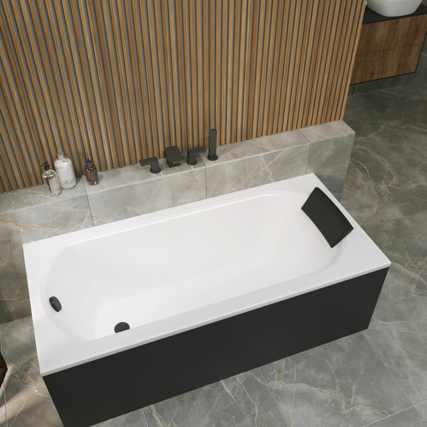 Ванна акриловая 150х75 Helmken Tressa комплект 2 в 1: прямоугольная ванна, подголовник черного цвета