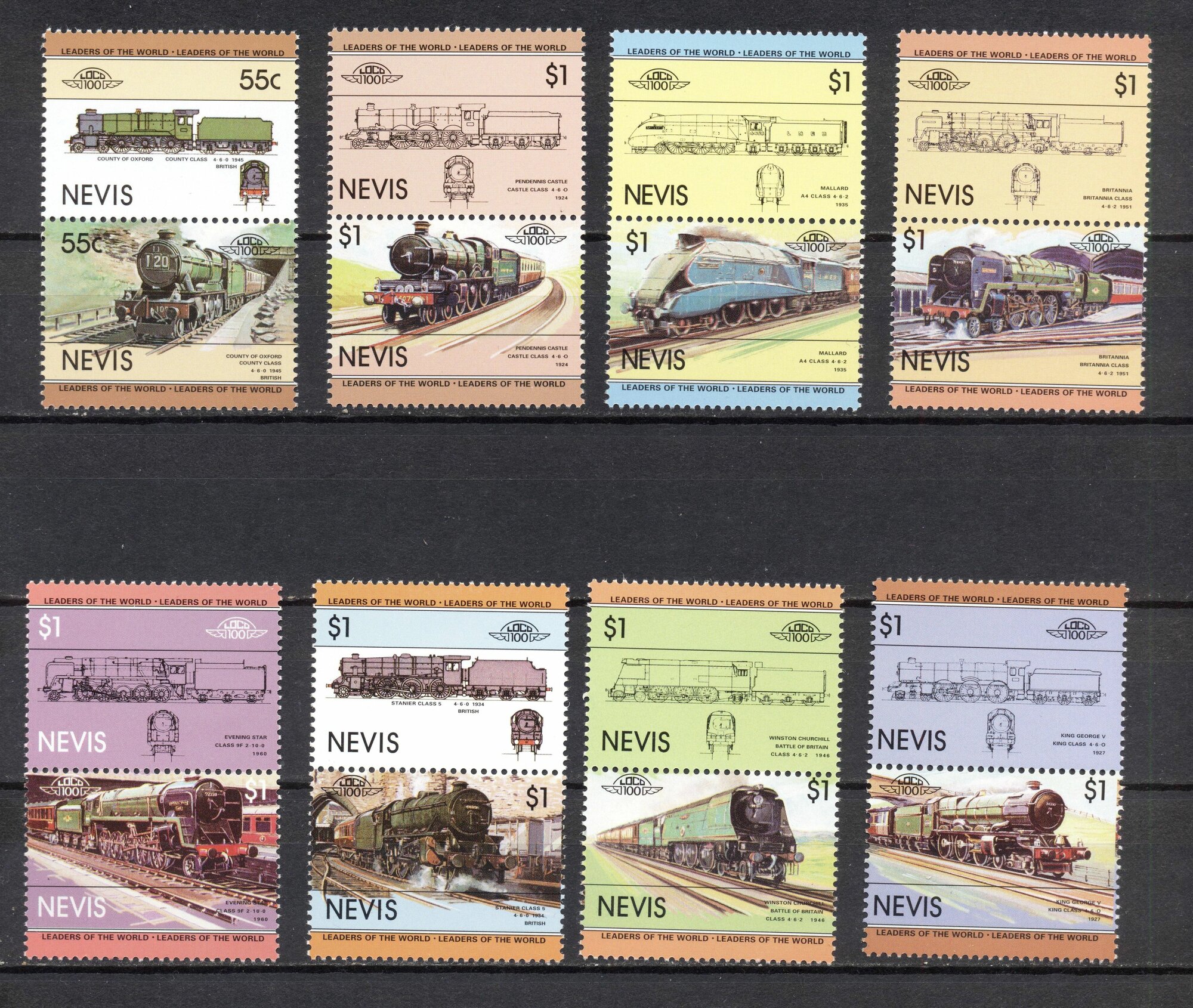 Невис 1983 г. Транспорт: поезда и локомотивы. Чистая серия