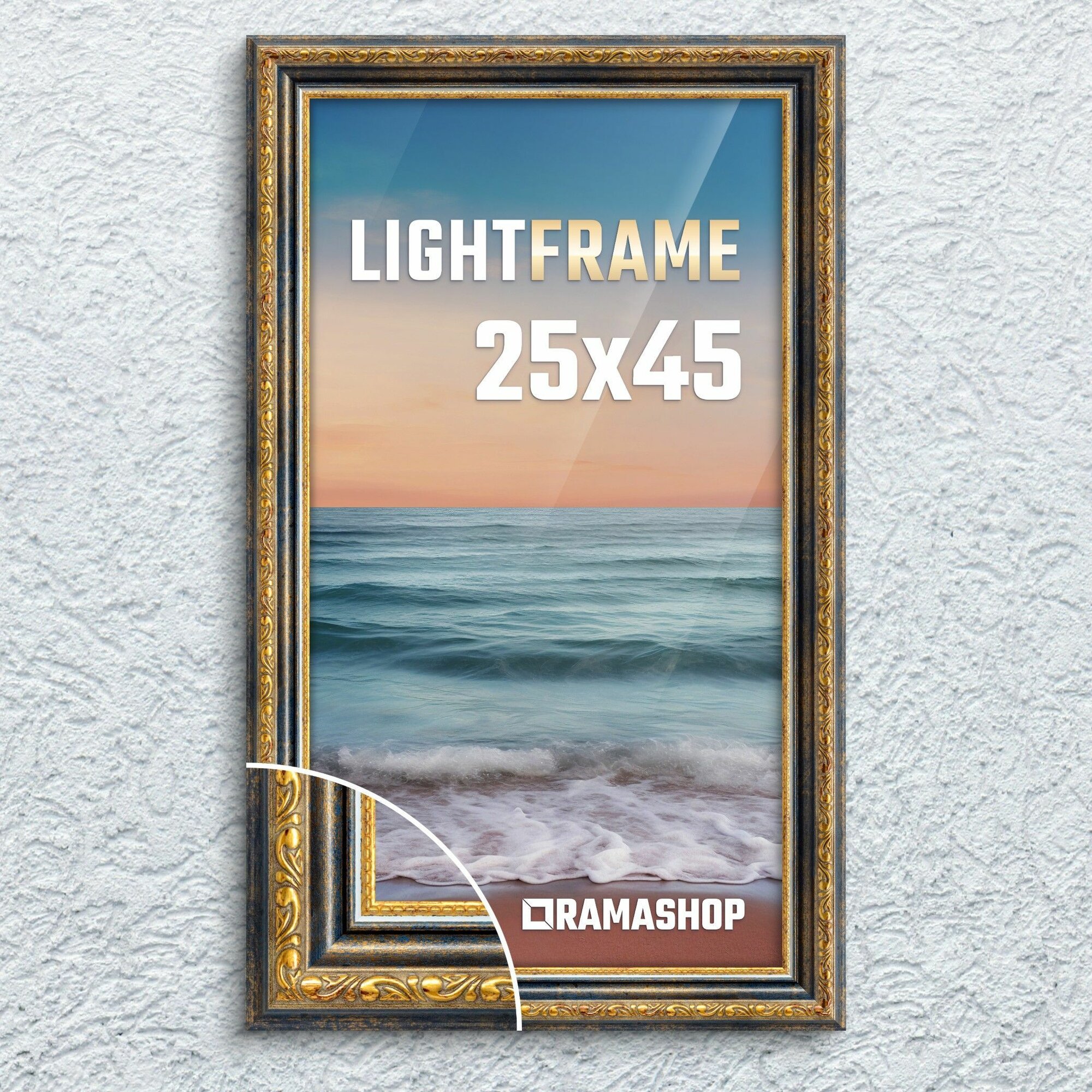 Рамка для фото 25х45 см, серия "Light Frame", фоторамка багетная. Синий, классический профиль 32х24 мм. Пластик