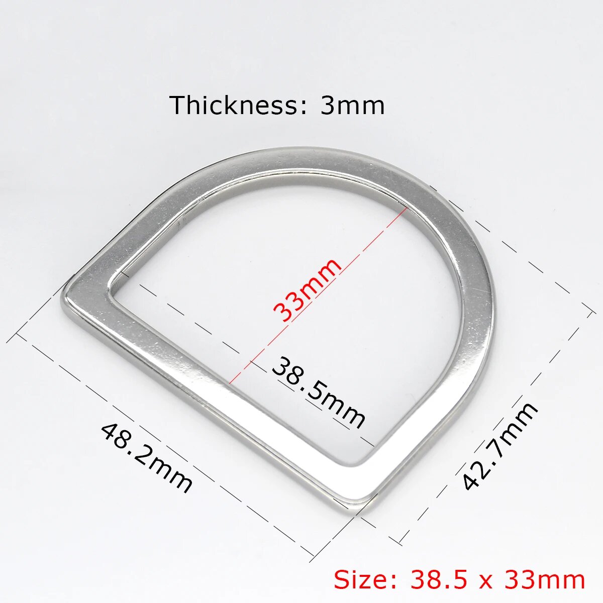 CLOXY Нержавеющая сталь D-кольцо пряжка серебристого цвета D ring 38.5x33mm