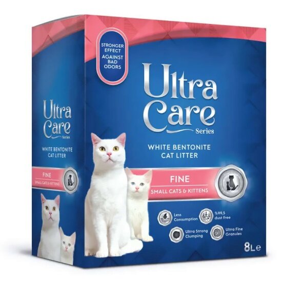 Наполнитель для кошачьих туалетов Ultra Care Fine Small Cats & Kittens комкующийся для котят и мелких кошек, в двойном картоне, 7 кг