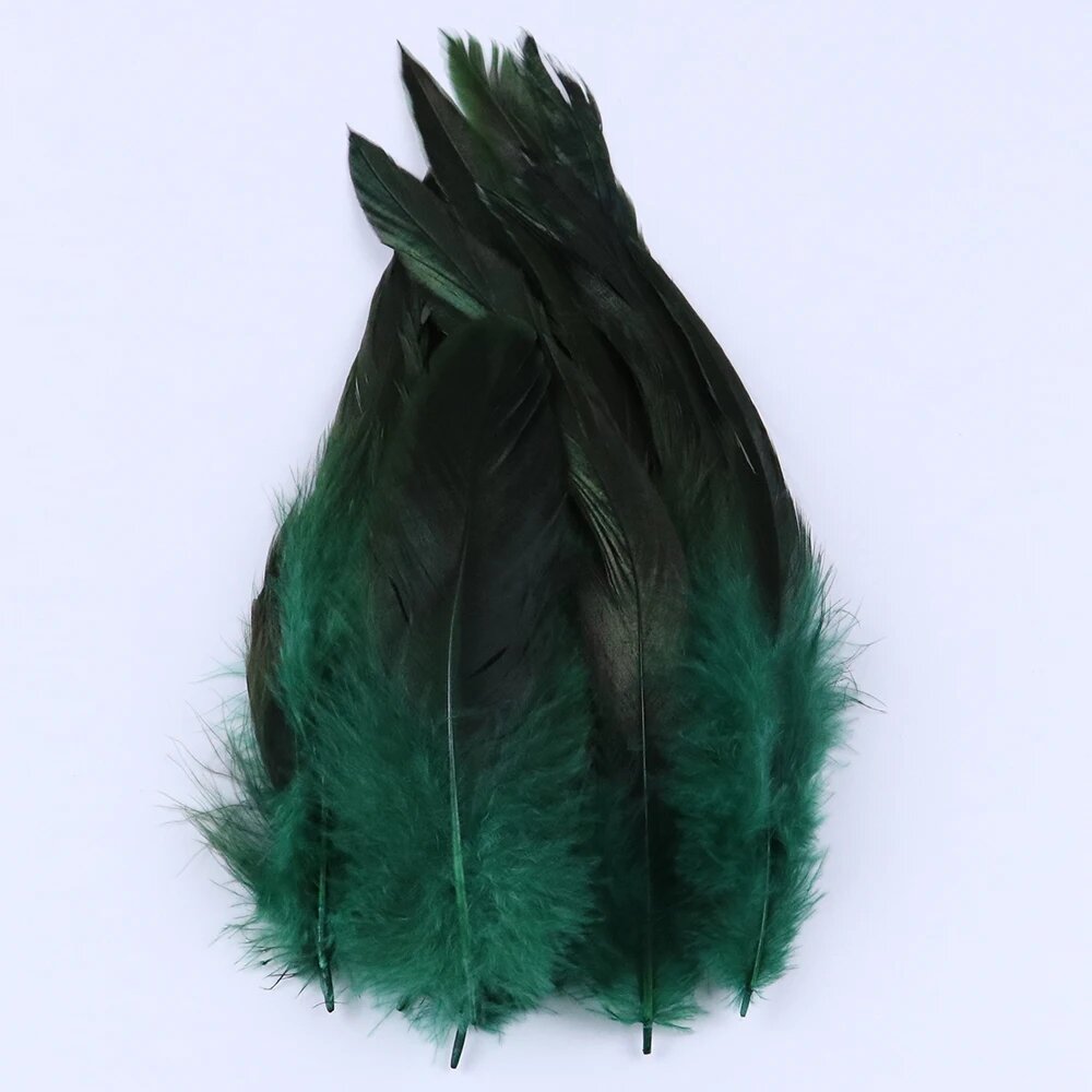 Куриные перья для творчества 50 шт. Изумрудный, dark green 5-7inch