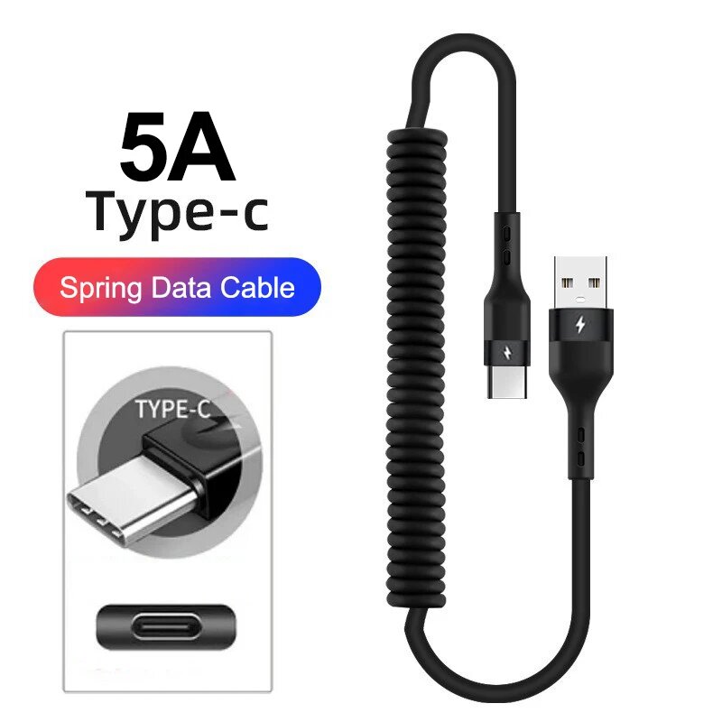 Кабель usb-c Micro USB, для Samsung, Xiaomi, huawei, 40 Вт, 5 А, спиральный, для быстрой зарядки, 3 А 1,5 м, Type-c Black