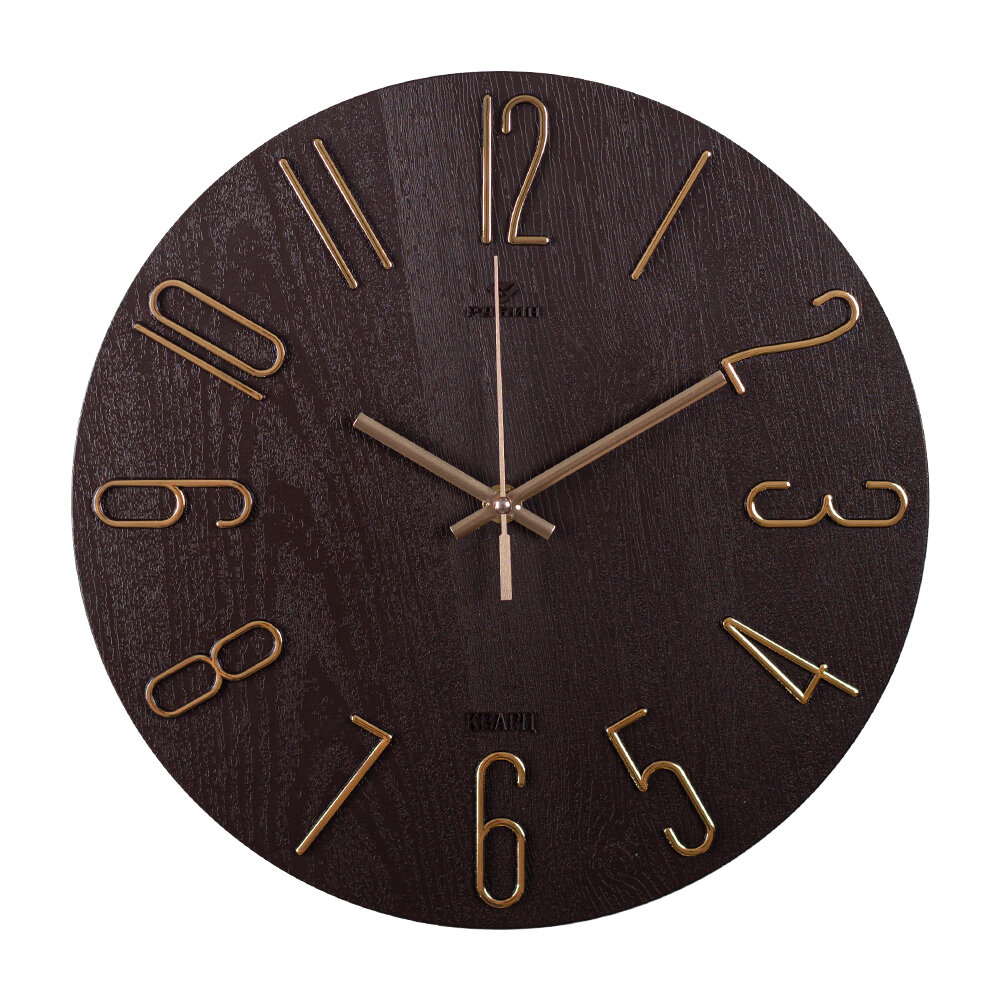 Часы настенные Рубин Классика, кварцевые, с секундной стрелкой, круглые, 30см, коричневые +золото