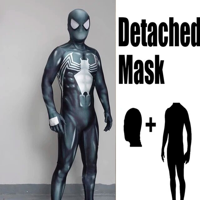 Костюм Человек-Паук Веном Симбиот черный L, Removable Mask, Adults Man Size