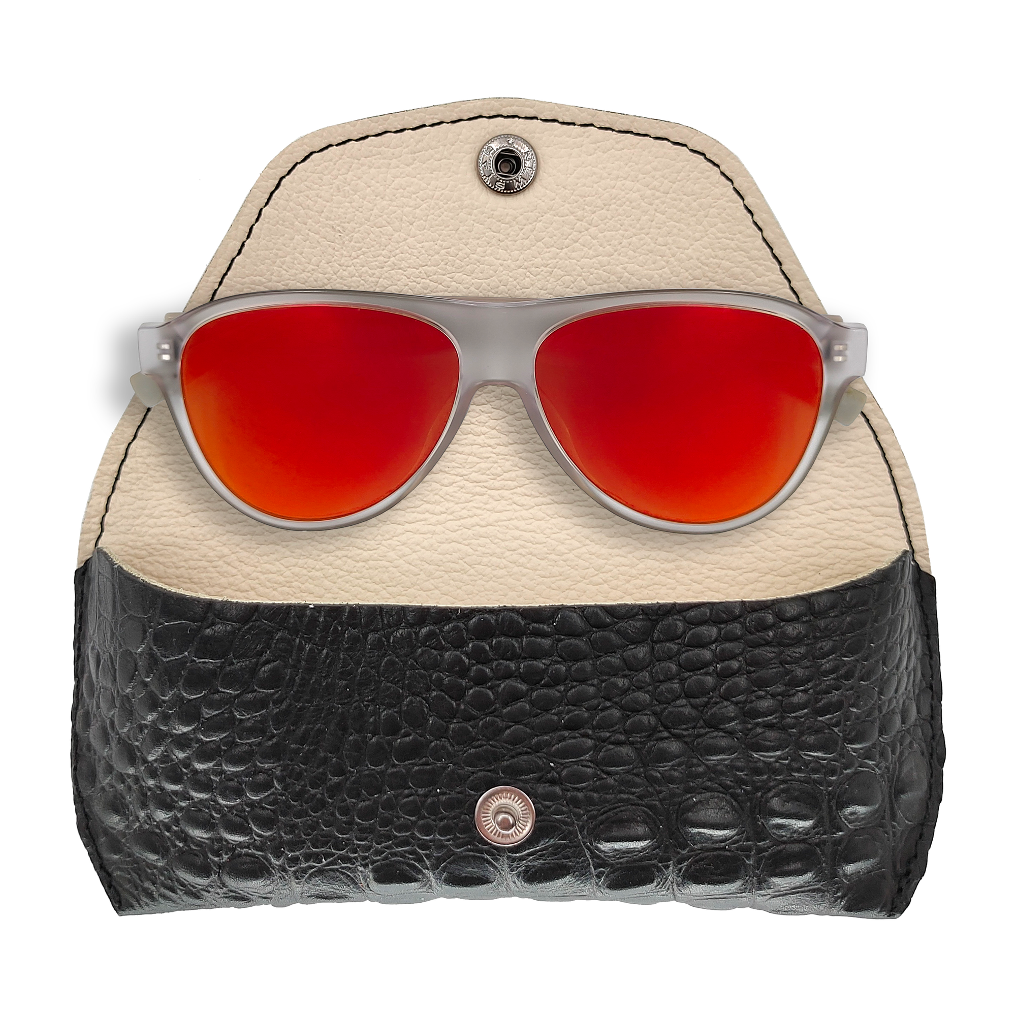 Футляр (очечник) для очков из натуральной кожи. Черный крокодил