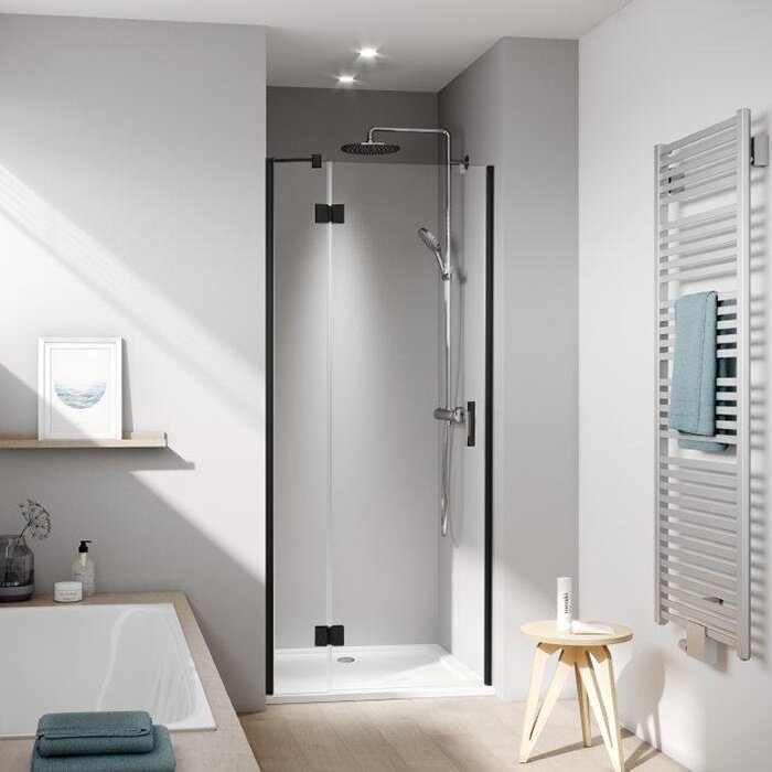 Kermi LIGA Дверь в нишу c непод. сегментом LI SFL 900x2000, Schwarz Soft+прозрачное стекло с Kerm