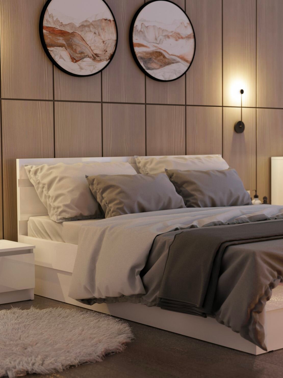 Комплект мебели для спальни Челси (композиция 8) Белый глянец холодный/Белый