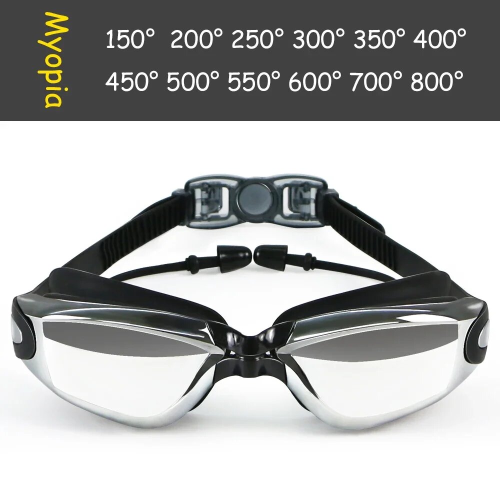 Очки для плавания с гальваническим покрытием для взрослых от-1,5 до-8,0, очки для плавания с противотуманными диоптриями и затычками для ушей, очки для водных видов спорта Myopia -3