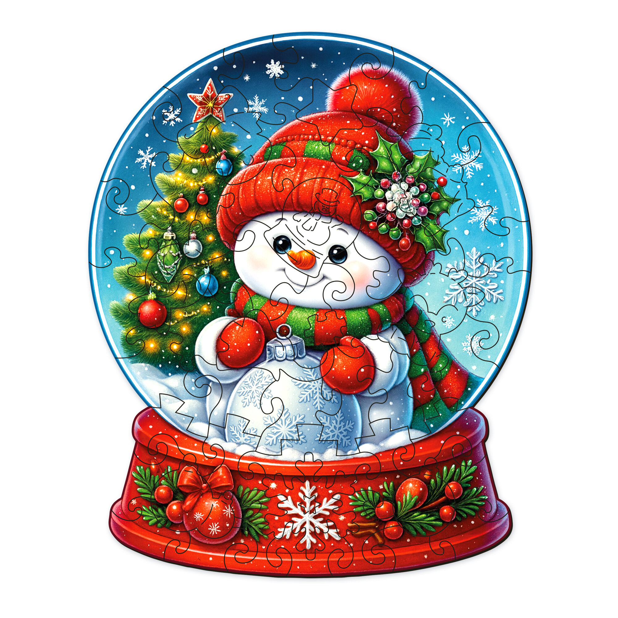 Деревянные пазлы/Снежный шар Снеговик/развивающая игра для взрослых и детей