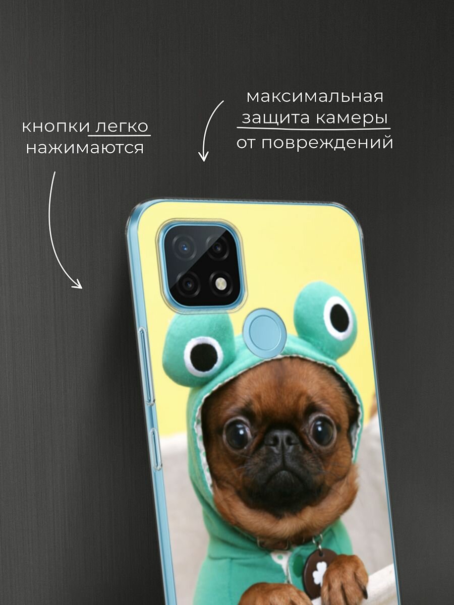 Чехол на Realme C21 / Реалми С21 с принтом "Собачка в шапке лягушки" — фото 1