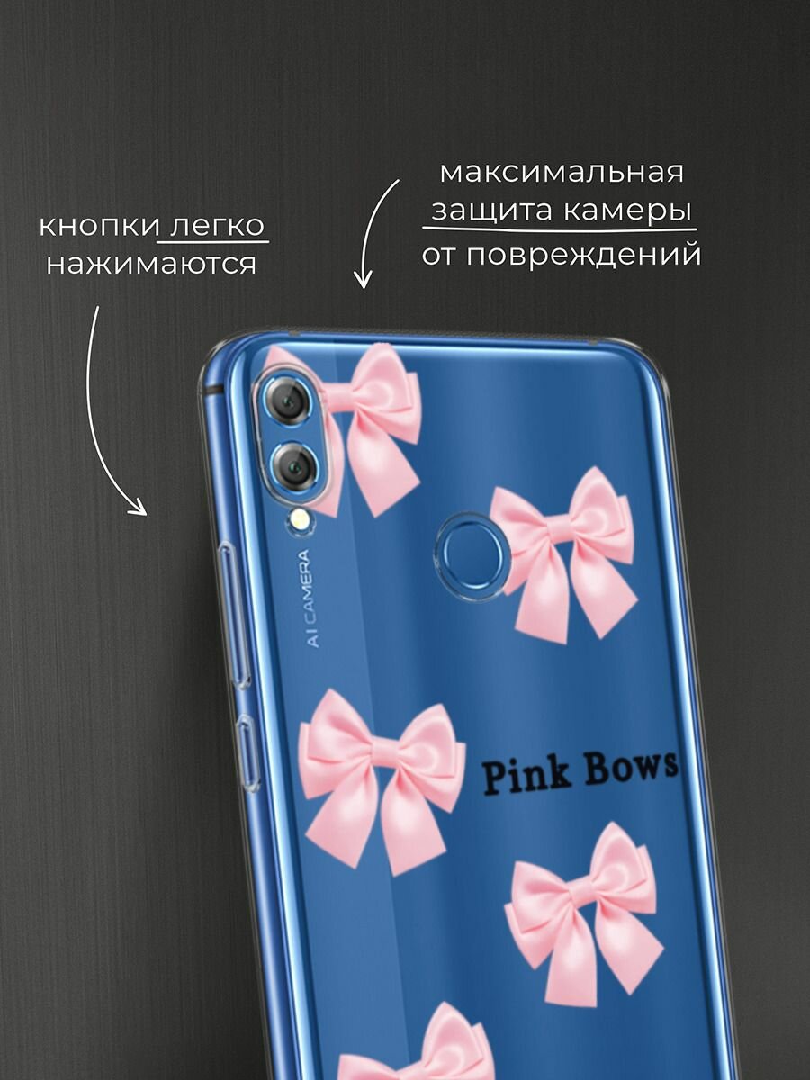 Чехол на Honor 8X / Хонор 8Х с принтом "Pink Bows", прозрачный — фото 1