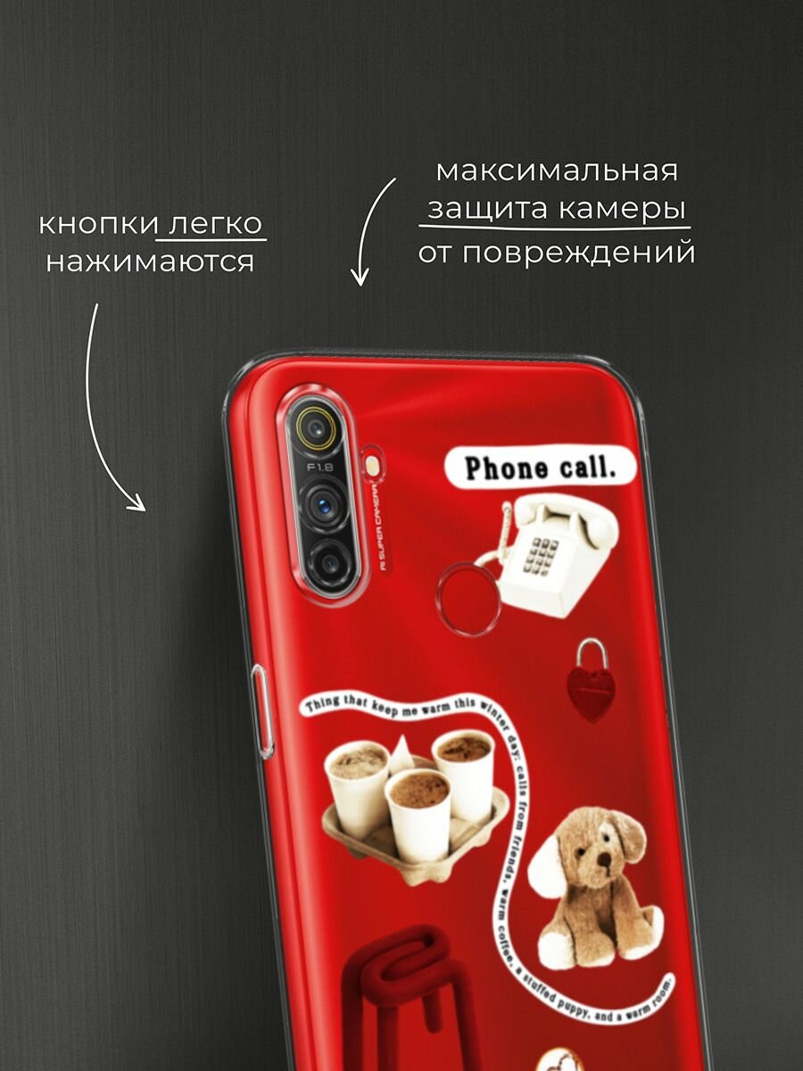 Чехол на Realme C3 / Реалми C3 с принтом "Phone call", прозрачный — фото 1