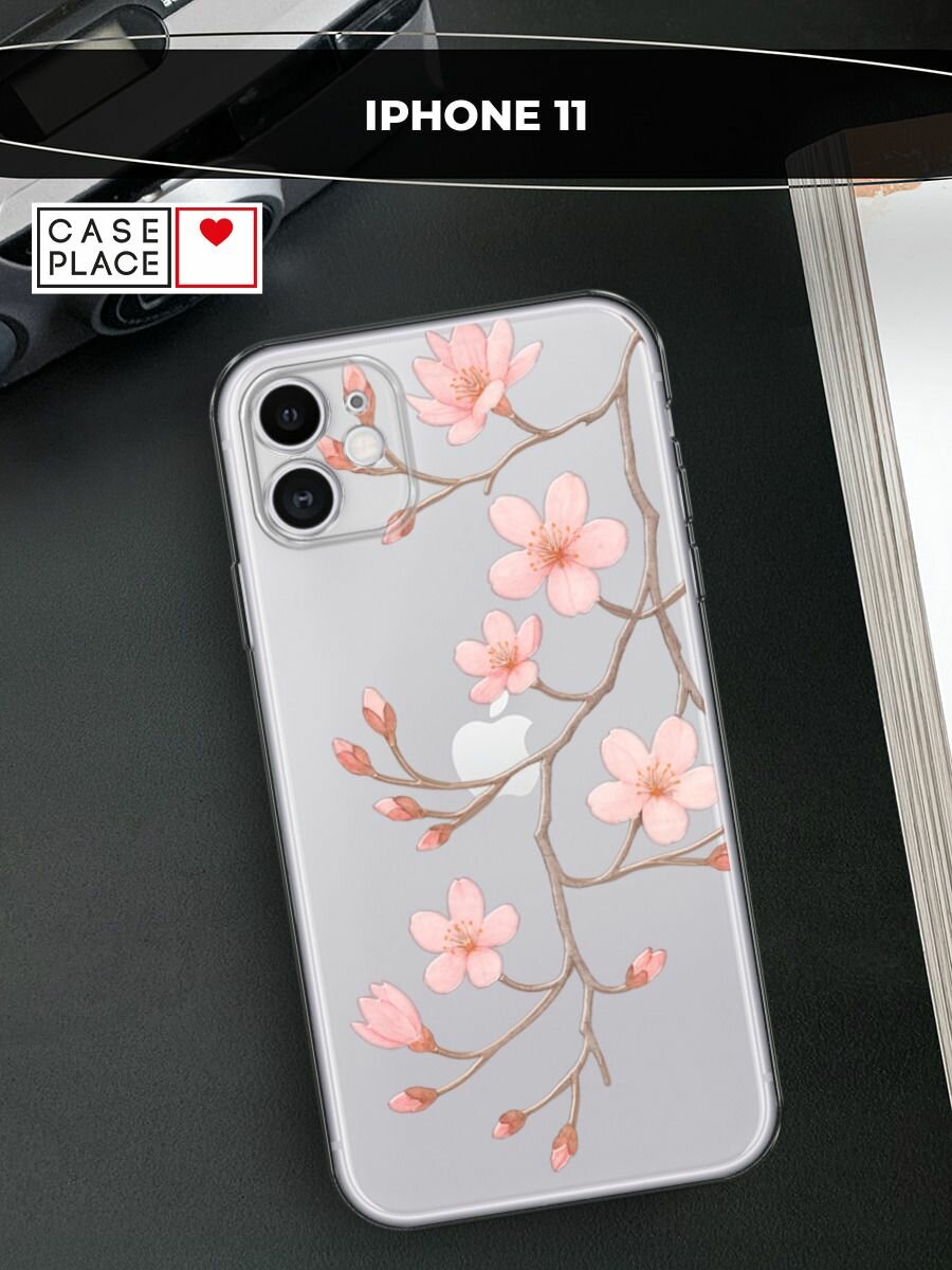 Чехол на Apple iPhone 11 / Айфон 11 с принтом "Веточка распускающейся сакуры 2"
