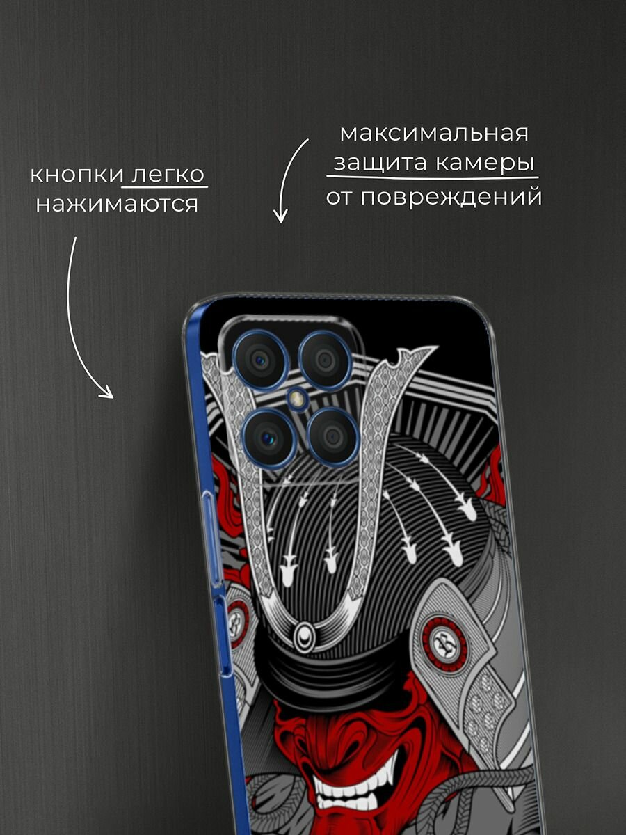 Чехол на Honor X8 / Хуавей X8 с принтом "Красная маска самурая" — фото 1