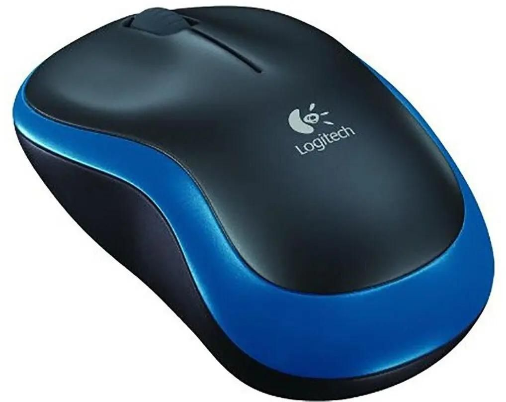Мышь беспроводная Logitech Mouse M186 910-004132, черная/синяя, разрешение 1000 dpi, оптическая — фото 1